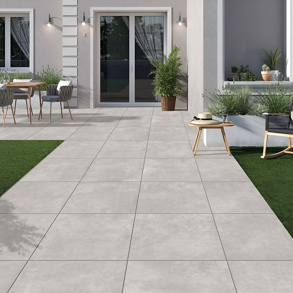 Karmen Light Grey Concrete Effect 20mm Outdoor Porcelain Floor Tile 600mm x 600mm
