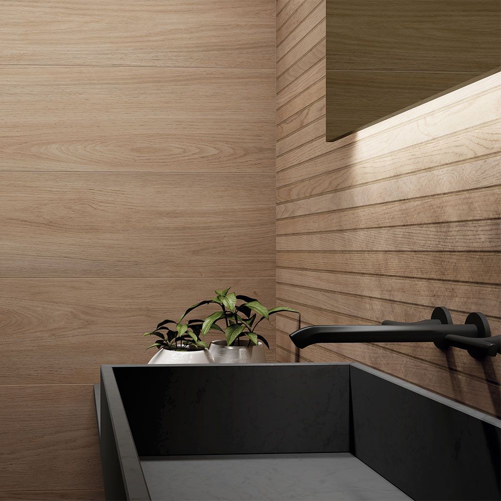 Lodge Natural Oak Slat Wood Effect Rectified Ceramic Wall Tile - 1200mm ...