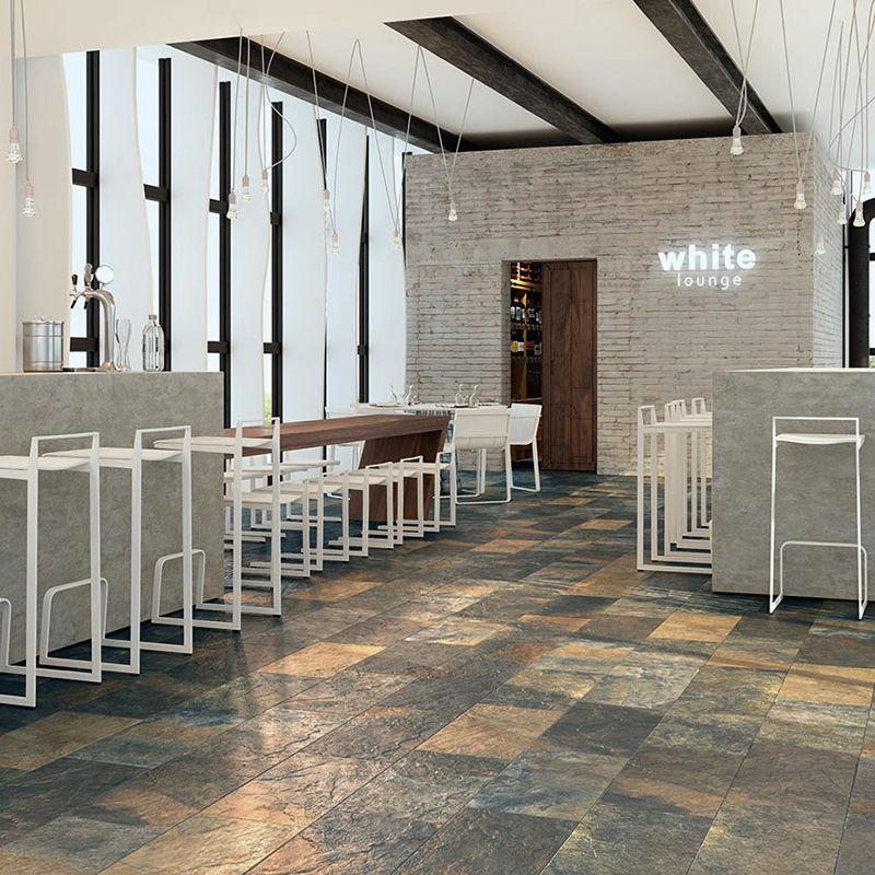 Rustic Slate Effect Riven Multicolour Porcelain Floor Tile