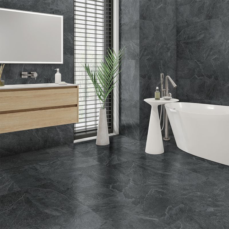 Provence Charcoal Stone Effect Rectified Porcelain Wall & Floor Tile ...